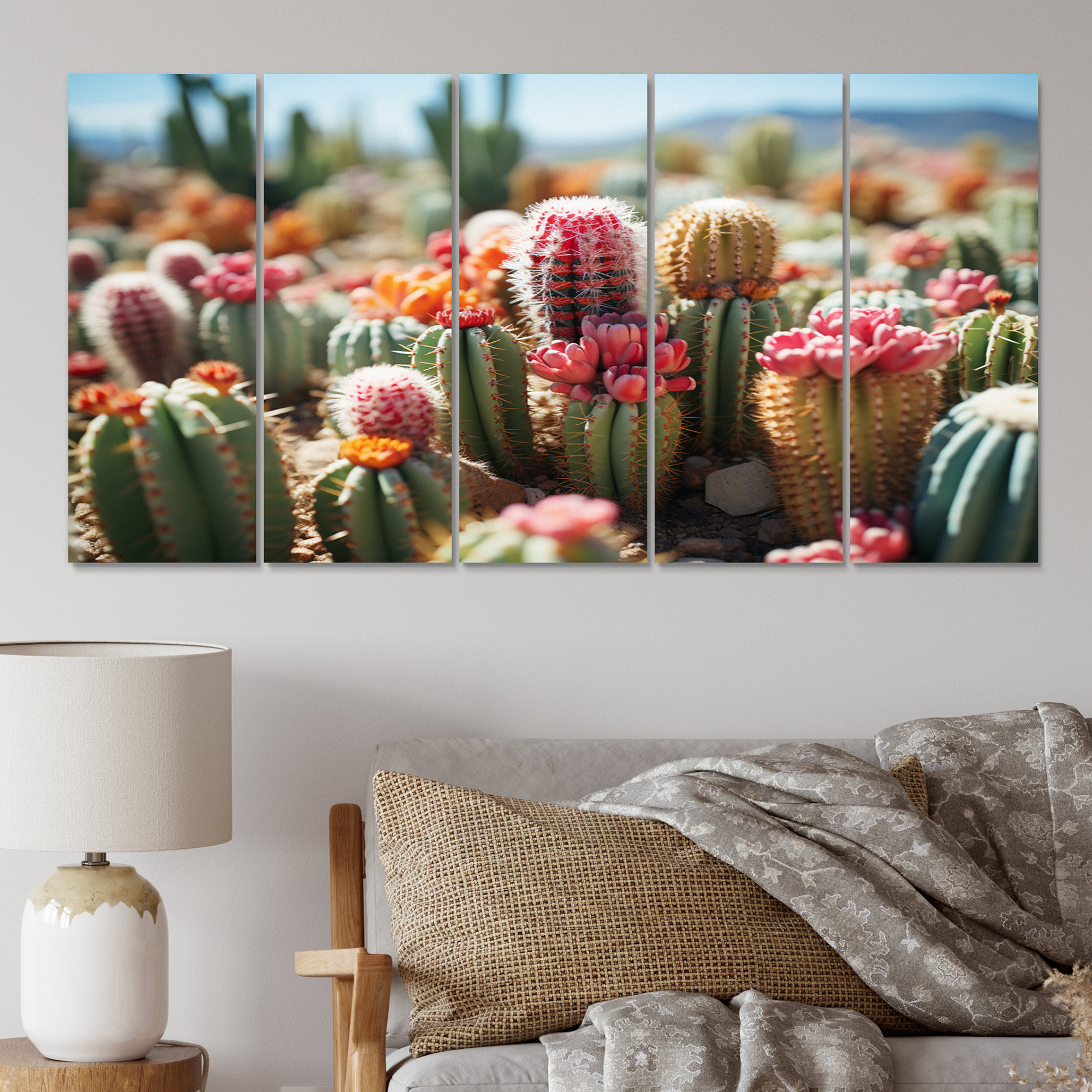 Dakota Fields Green Pink Cactus Field I On Canvas 5 Pieces Print | Wayfair